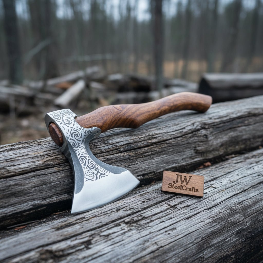 Hand Engraved Nordic Hatchet Polished Steel Head with Hardwood Handle ...